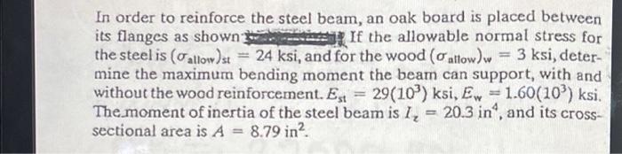 Solved In order to reinforce the steel beam, an oak board is | Chegg.com