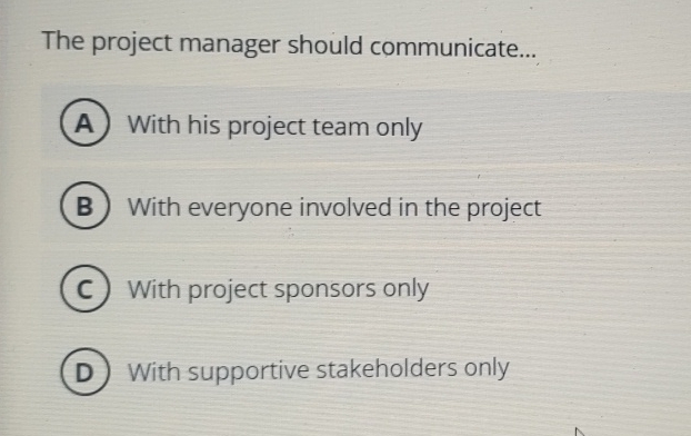 Solved The project manager should communicate...With his | Chegg.com