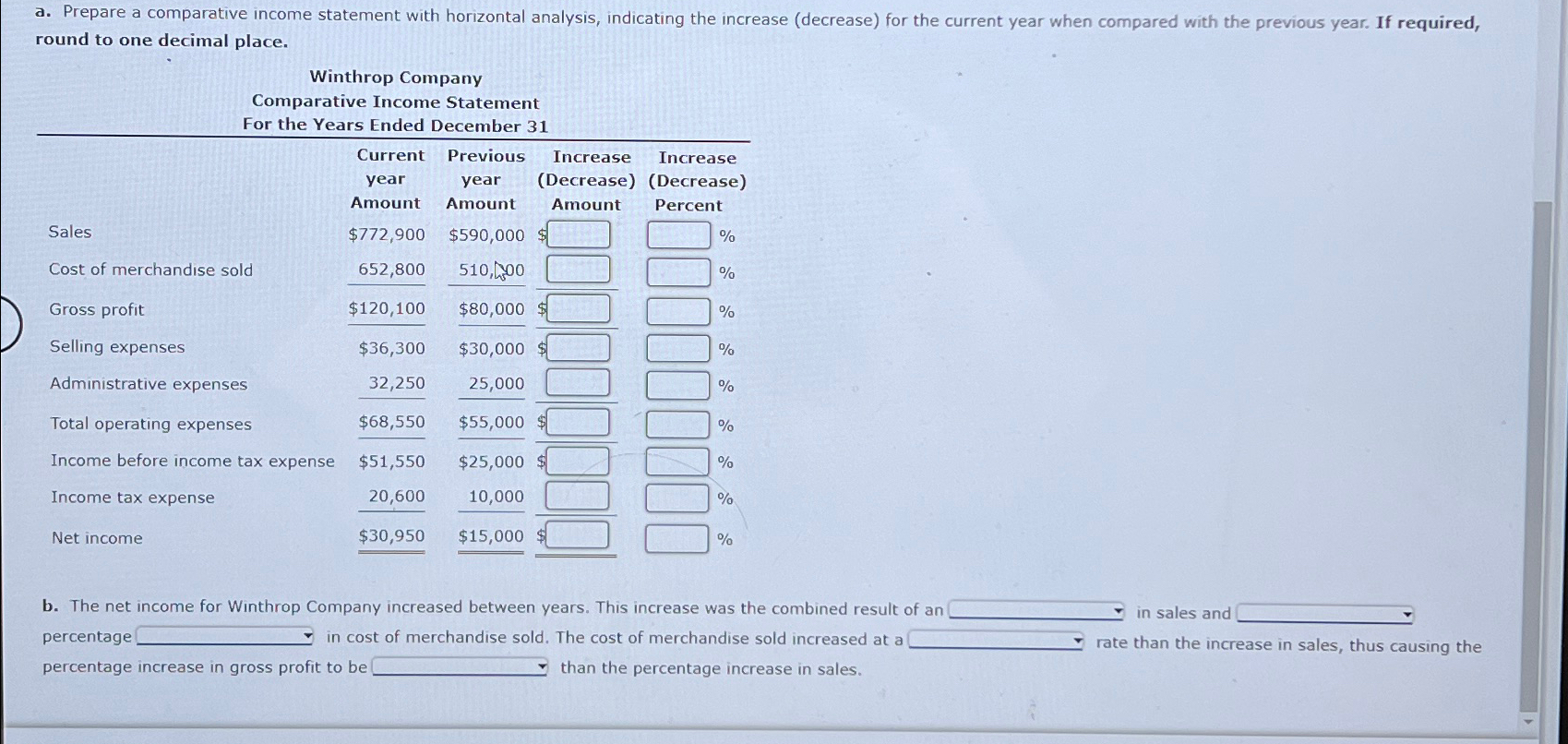Solved a. ﻿Prepare a comparative income statement with | Chegg.com