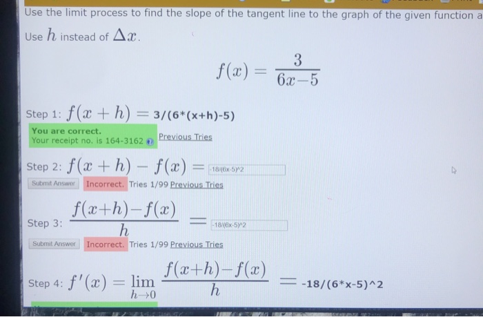 Solved Use the limit process to find the slope of the | Chegg.com