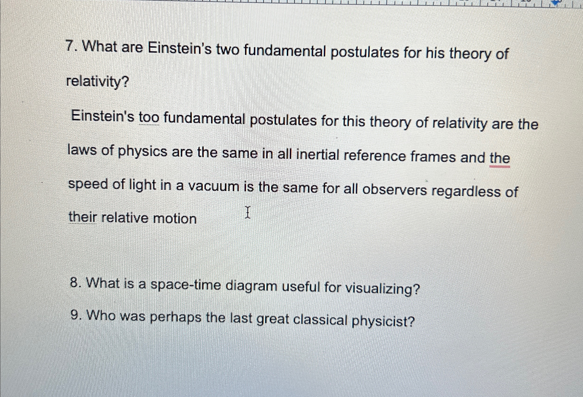 What are Einstein's two fundamental postulates for | Chegg.com