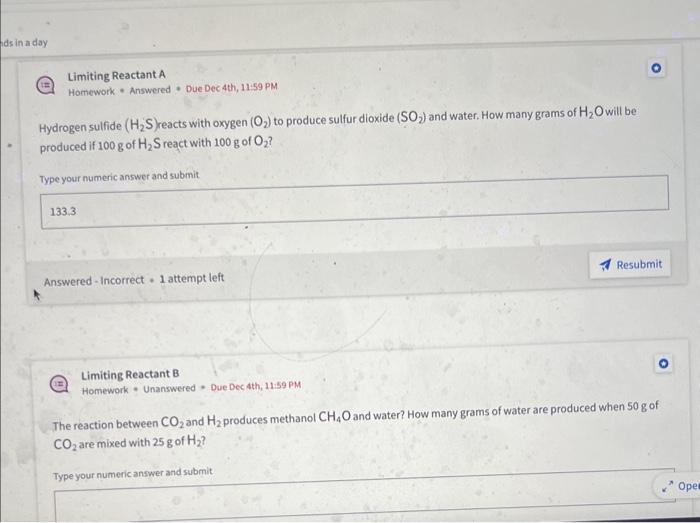 Solved Hydrogen sulfide (H2 S) reacts with oxygen (O2) to | Chegg.com