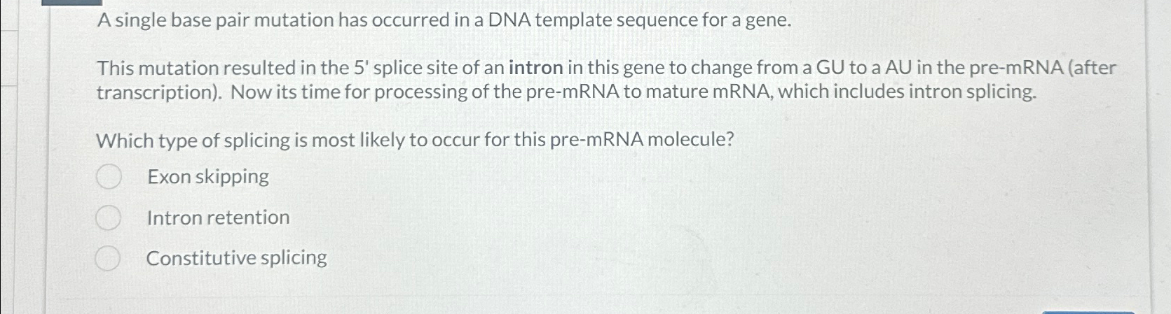Solved A single base pair mutation has occurred in a DNA | Chegg.com