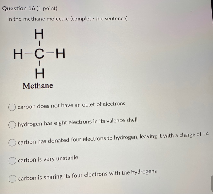 Solved Question 16 (1 point) In the methane molecule | Chegg.com