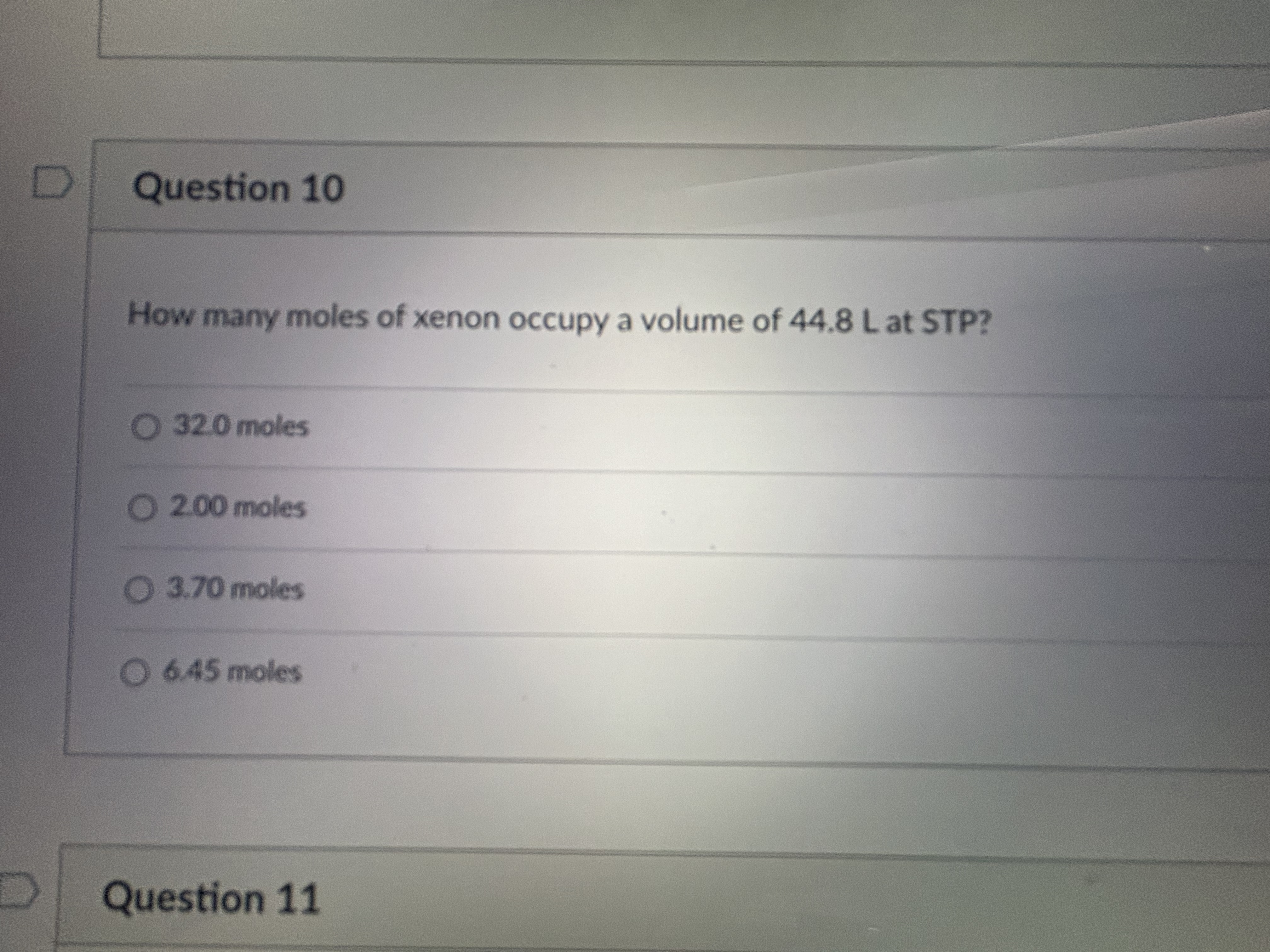 Solved Question 10How many moles of xenon occupy a volume of | Chegg.com