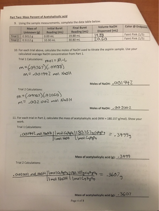 Solved Part One: NaOH Standardization. 1. The lab procedure | Chegg.com