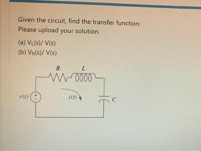 Solved Find the transfer function, G(s) = V ()/V(s), in the | Chegg.com