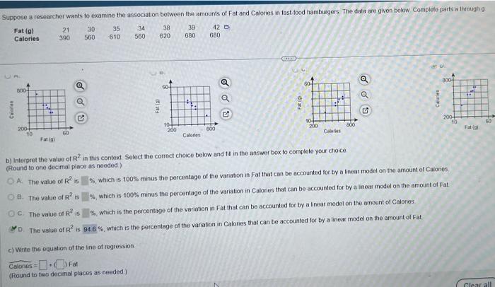 Solved b) Interpret the value of R2 in tas context Solect | Chegg.com