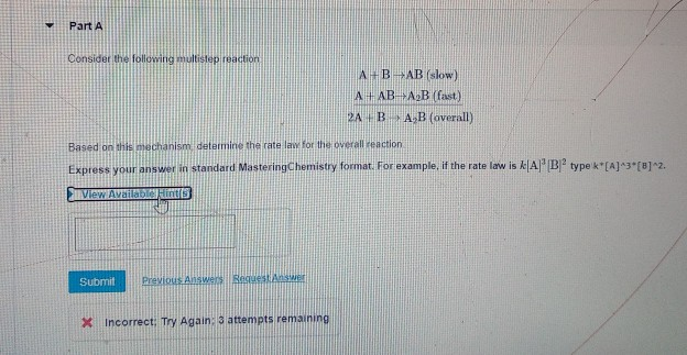 Solved Part A Consider the following multistep reaction A B | Chegg.com