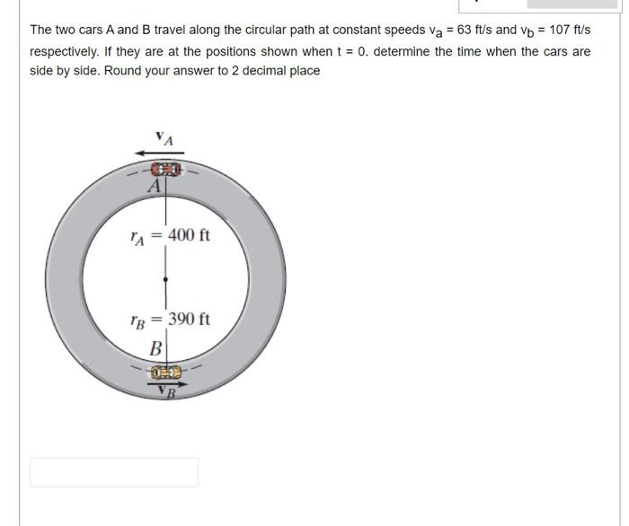 Solved The two cars A and B travel along the circular path | Chegg.com