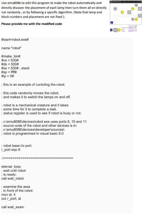 Solved Use emu 8086 to edit this program to make the robot | Chegg.com