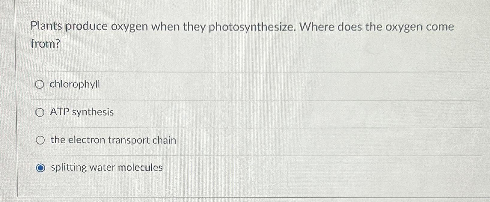 Solved Plants produce oxygen when they photosynthesize. | Chegg.com