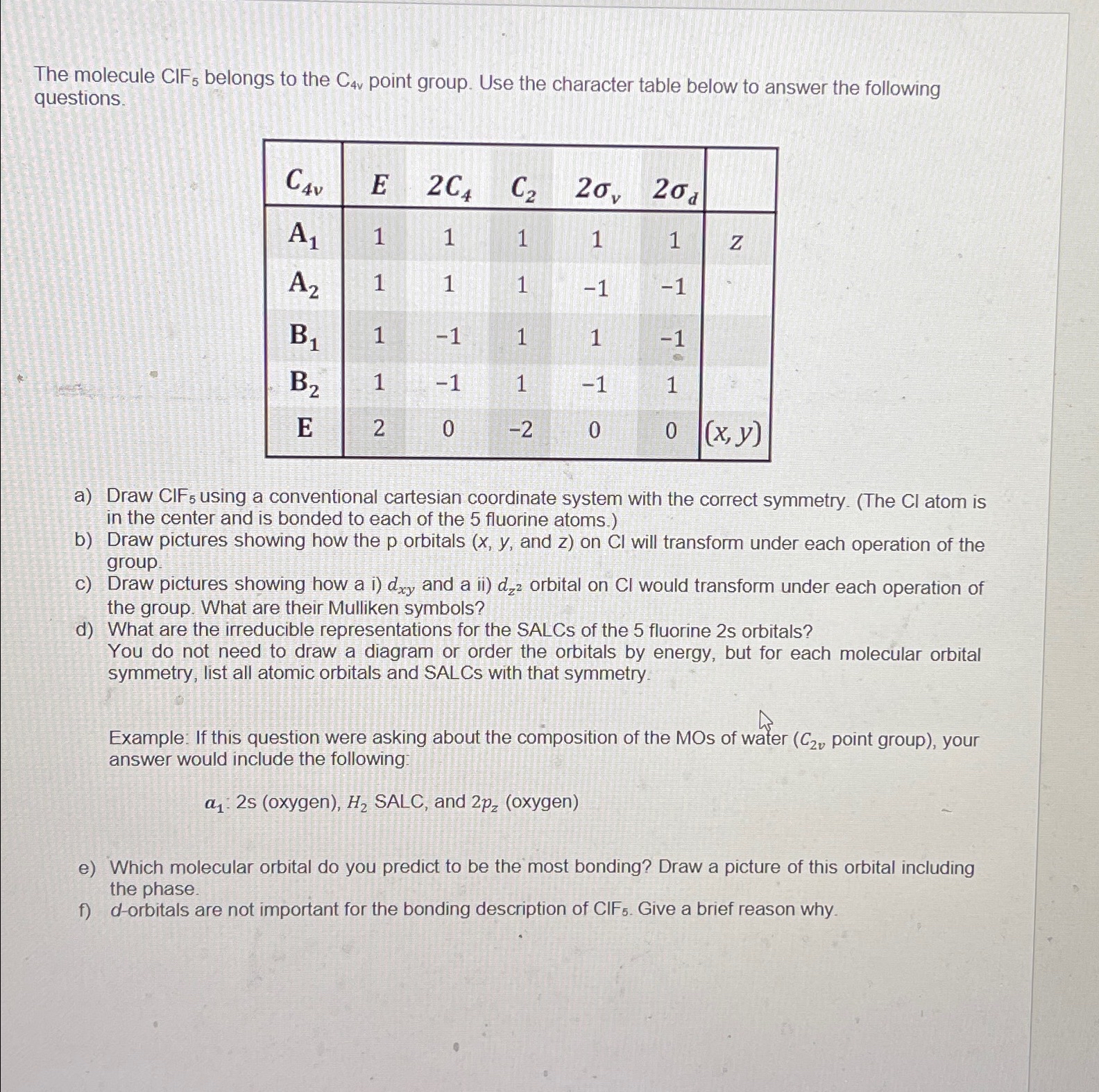 Solved The molecule CIF5 ﻿belongs to the C4v ﻿point group. | Chegg.com