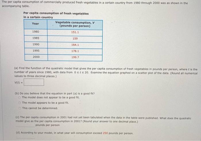 Solved he per capita consumption of commercially produced | Chegg.com