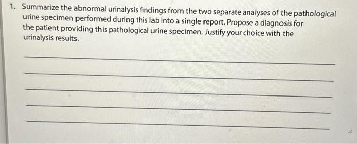 Solved Summarize the abnormal urinalysis findings from the | Chegg.com