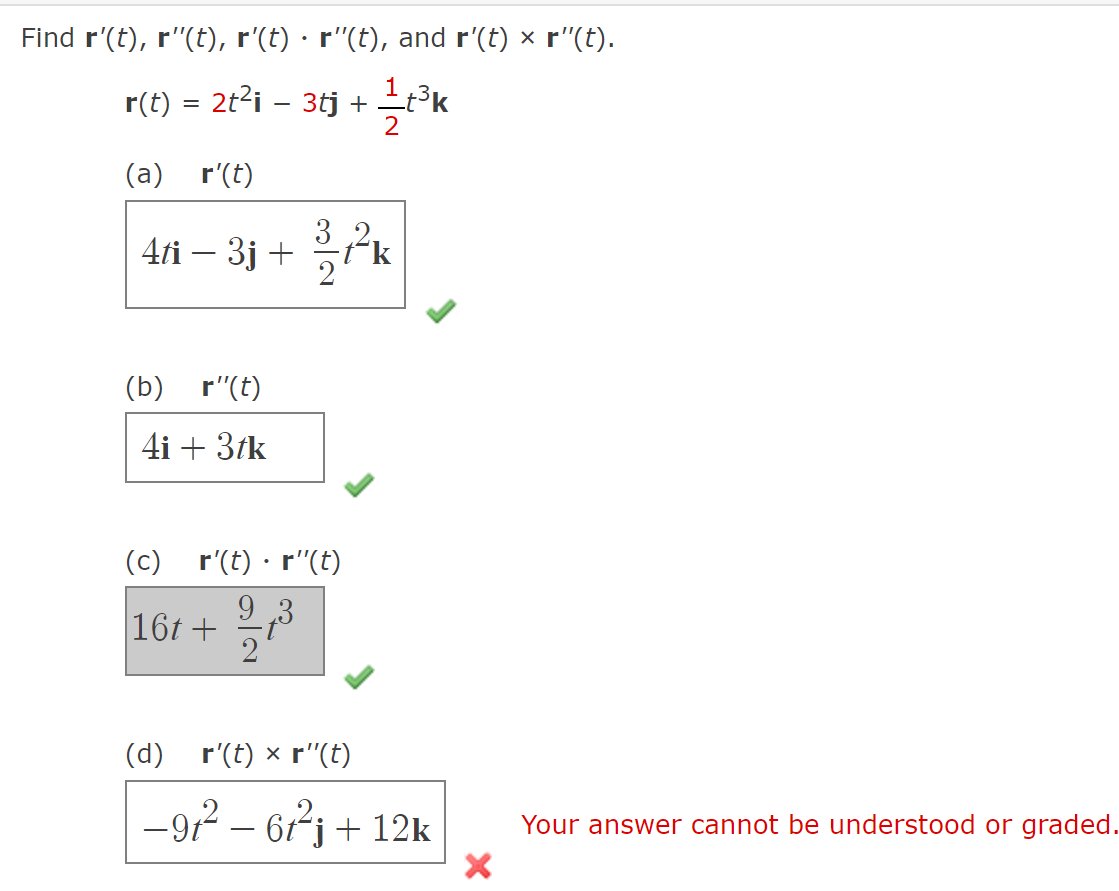 Solved Find r'(t),r''(t),r'(t)*r''(t), ﻿and | Chegg.com