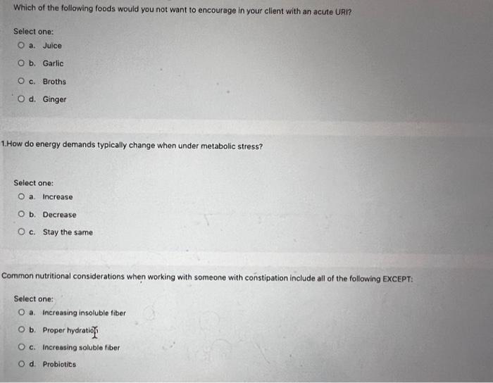 Solved Select orie. a Blend and tirnole to sigest foods, | Chegg.com