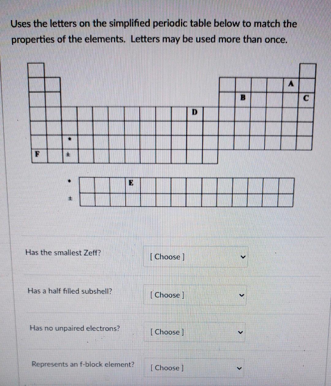 Solved Uses the letters on the simplified periodic table | Chegg.com