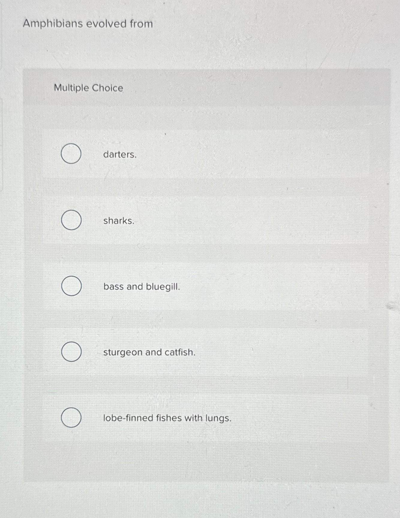 Solved Amphibians evolved fromMultiple Choice ﻿darters. | Chegg.com
