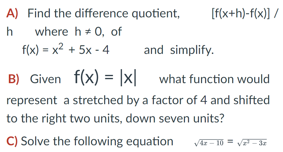 Solved A) ﻿Find the difference quotient, ,f(x+h)-f(x)?h, | Chegg.com