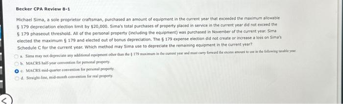 Solved Becker CPA Review 8−1 Michael Sima, a sole proprietor | Chegg.com