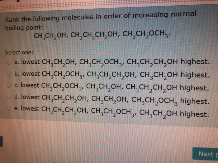 Solved Rank the following molecules in order of increasing | Chegg.com