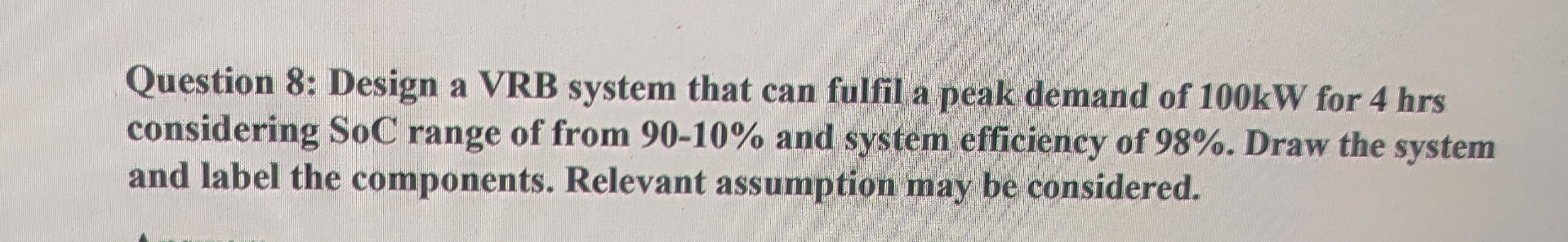 Solved Question 8: Design a VRB system that can fulfil a | Chegg.com