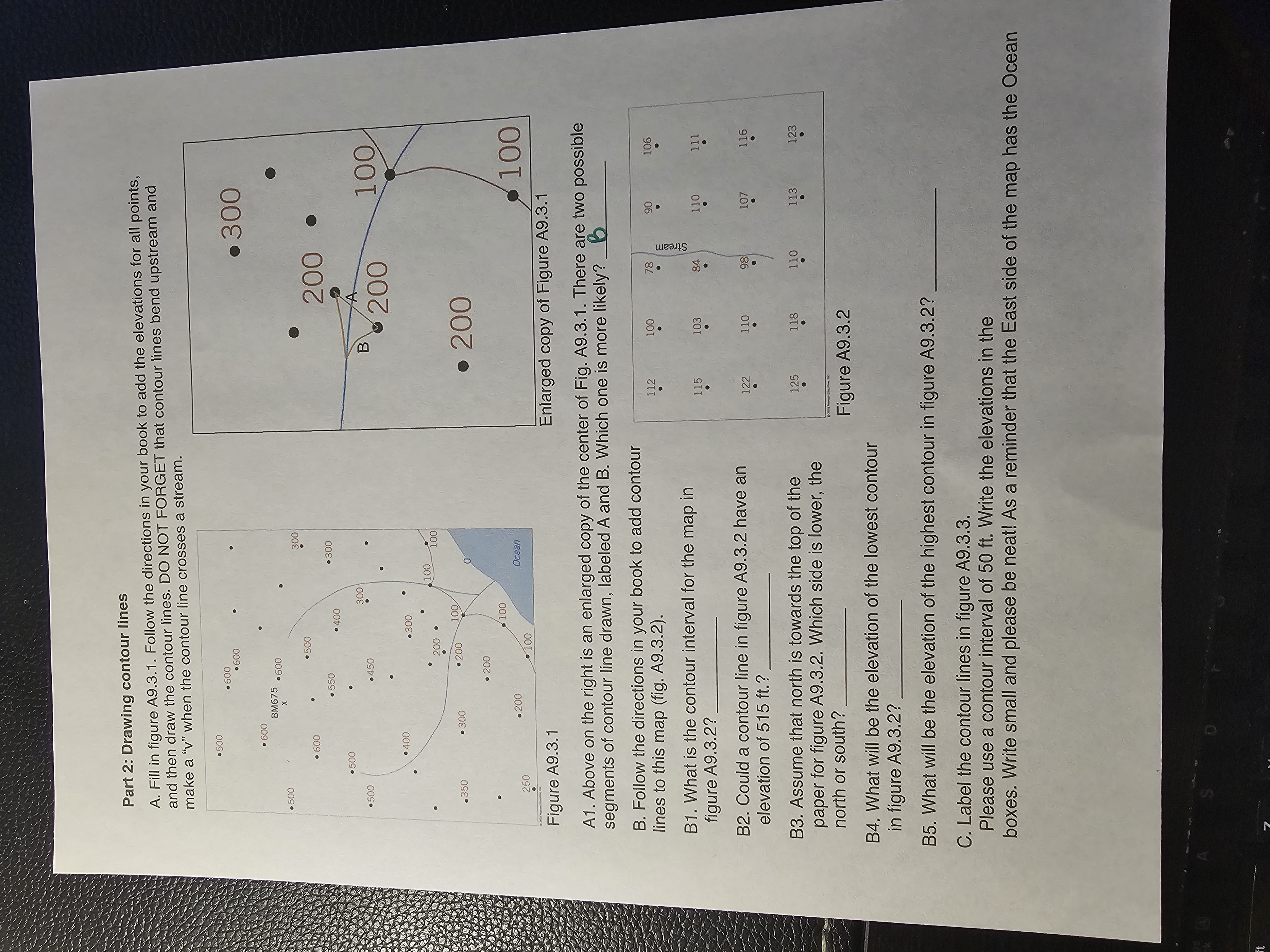 Part 2: Drawing contour linesA. ﻿Fill in figure | Chegg.com