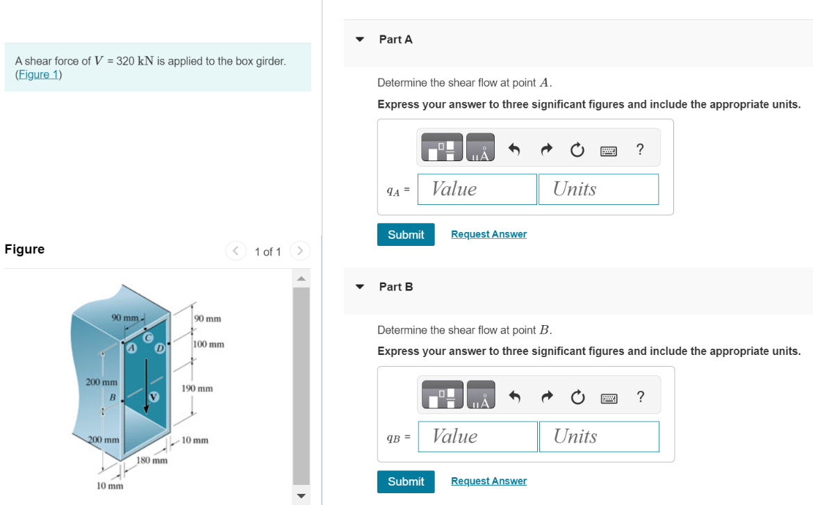 Solved Part AA shear force of V=320kN ﻿is applied to the box | Chegg.com