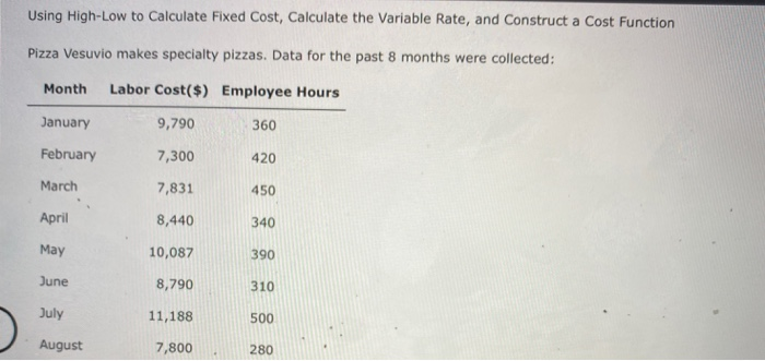 Solved Using High-Low to Calculate Fixed Cost, Calculate the | Chegg.com