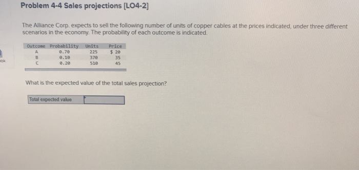 Solved Problem 4-4 Sales projections [LO4-2] The Alliance | Chegg.com