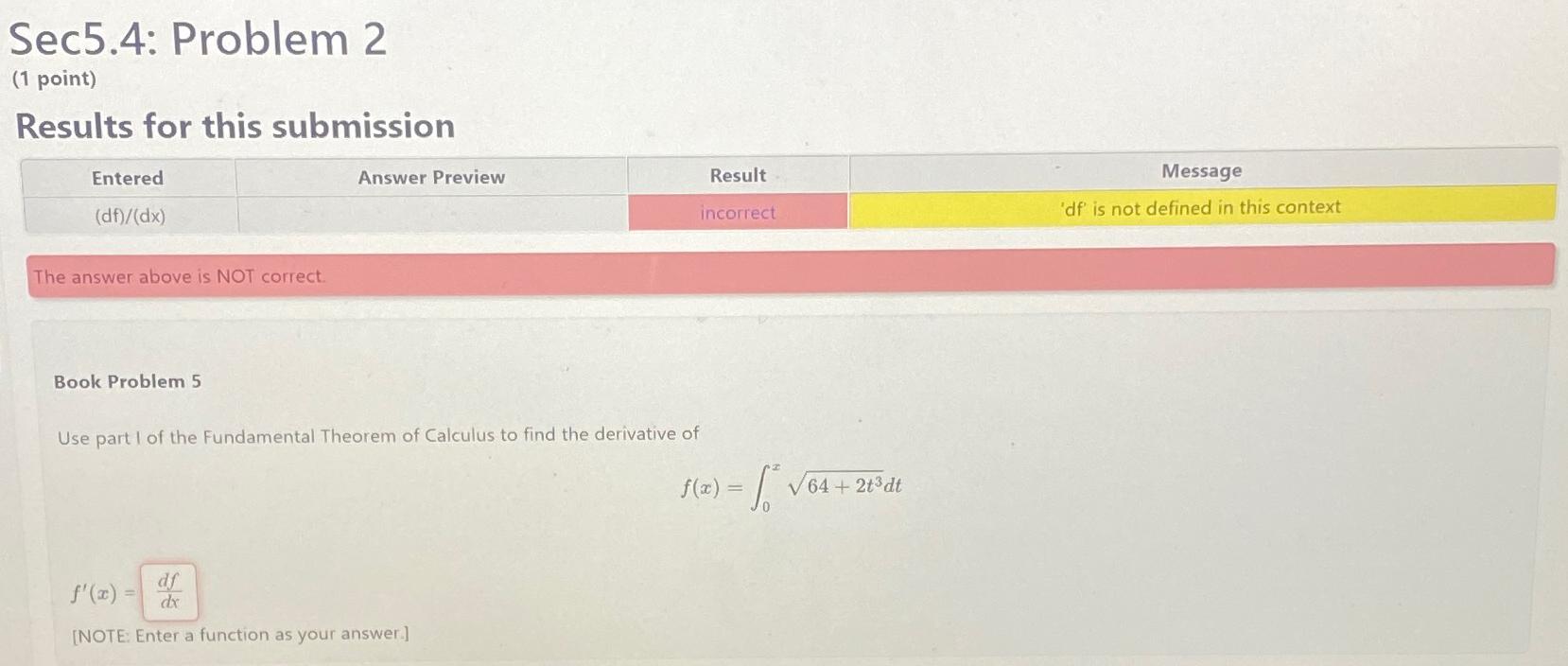 Solved Sec5.4: Problem 2(1 ﻿point)Results for this | Chegg.com