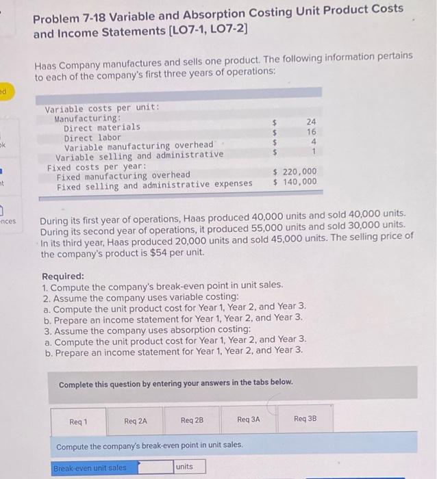 Solved Problem 7-18 Variable and Absorption Costing Unit | Chegg.com