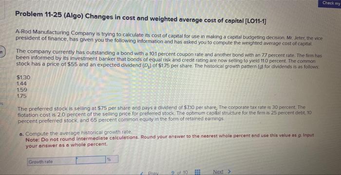 Solved Problem 11-25 (Algo) Changes in cost and weighted | Chegg.com