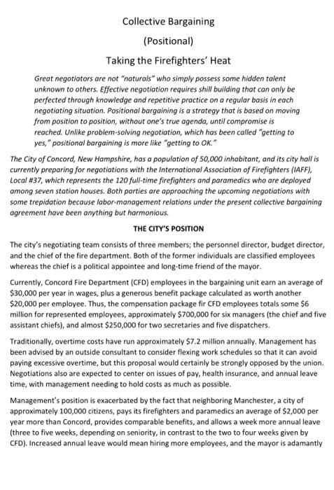 Solved Collective Bargaining (Positional) Taking the | Chegg.com