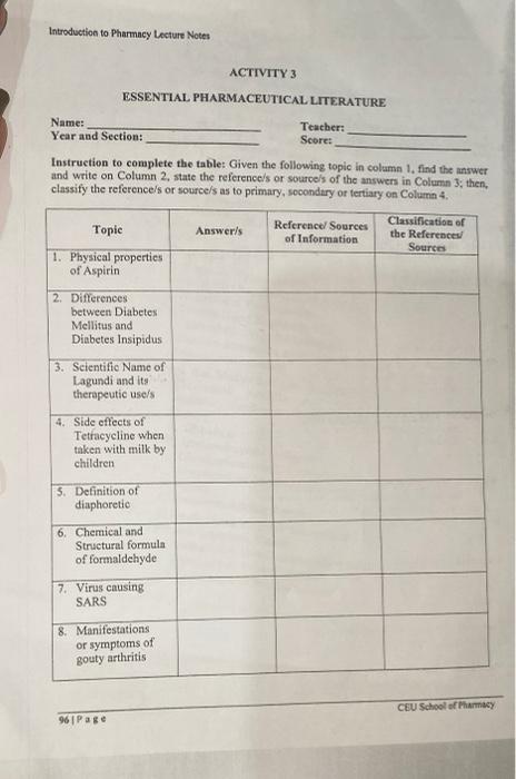 Solved Instruction to complete the table: Given the | Chegg.com