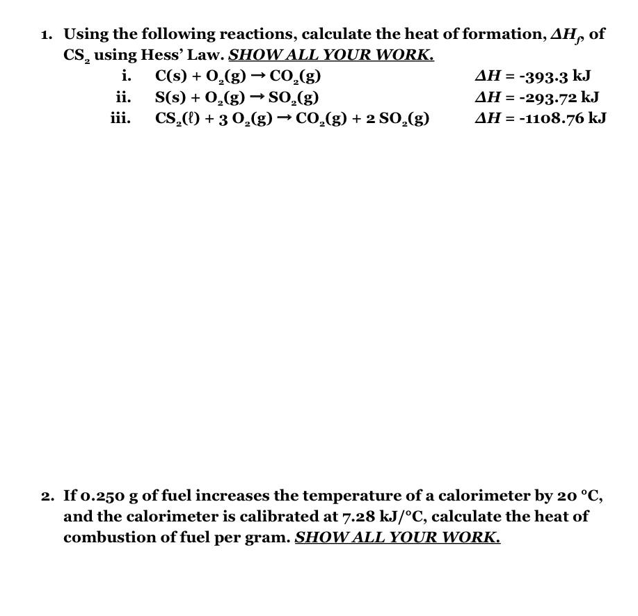 Solved Using the following reactions, calculate the heat of | Chegg.com