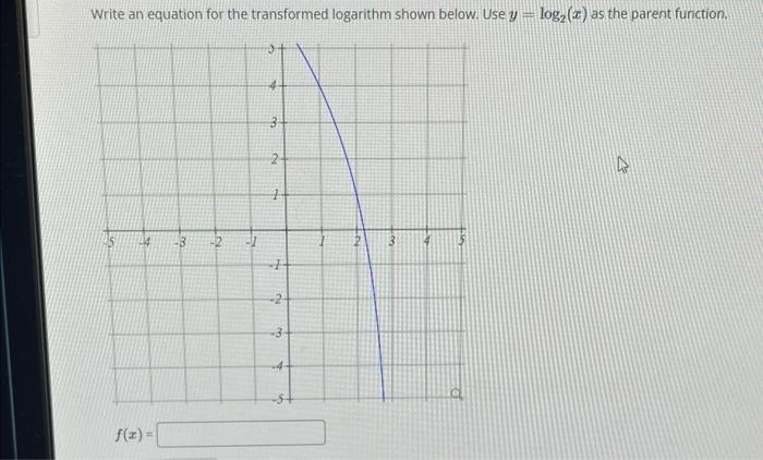 Solved Write an equation for the transformed logarithm shown | Chegg.com