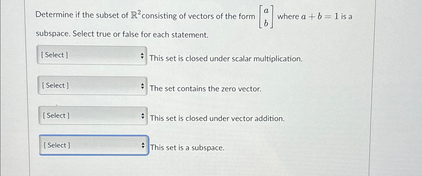 Solved Determine if the subset of R2 ﻿consisting of vectors | Chegg.com