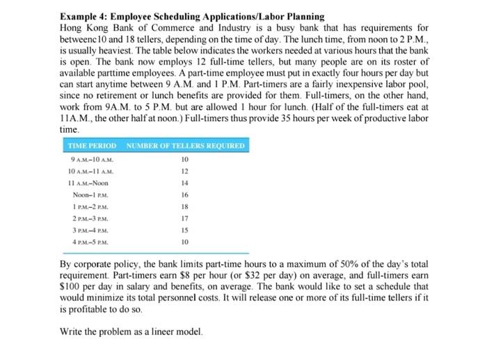 Solved Example 4: Employee Scheduling Applications/Labor | Chegg.com