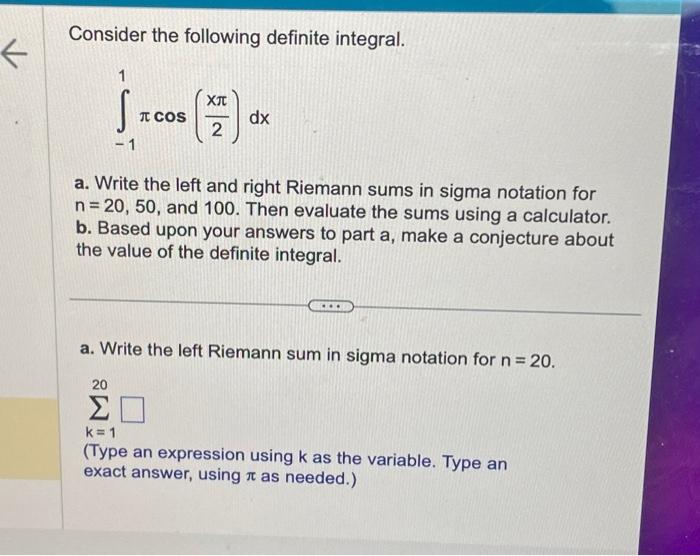Solved Consider the following definite integral. | Chegg.com