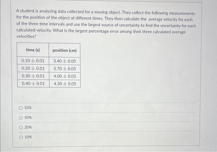 Solved A student is analyzing data collected for a moving | Chegg.com