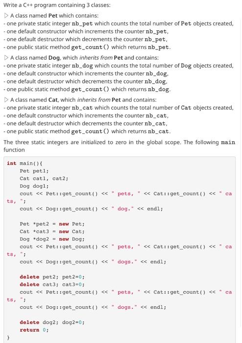 Solved Write a C++ program containing 3 classes: A class | Chegg.com