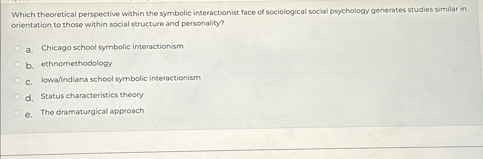 Solved Which theoretical perspective within the symbolic | Chegg.com