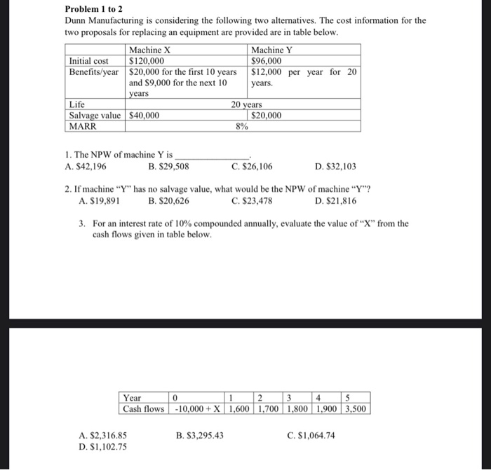 Solved Problem 1 to 2 Dunn Manufacturing is considering the | Chegg.com