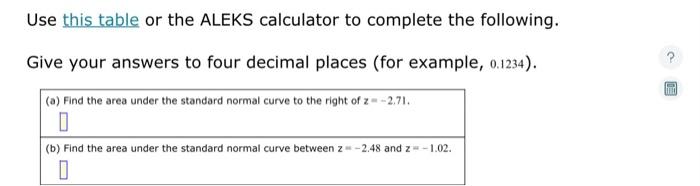 Solved Use this table or the ALEKS calculator to complete | Chegg.com