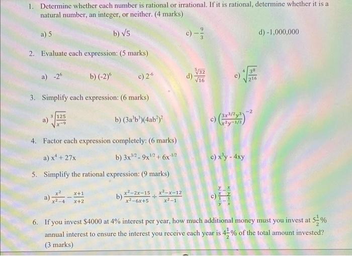 Solved 1. Determine whether each number is rational or | Chegg.com