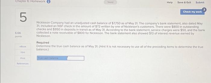 Solved Chapter 6: Homework 5 6.66 points eBook Hint Print | Chegg.com