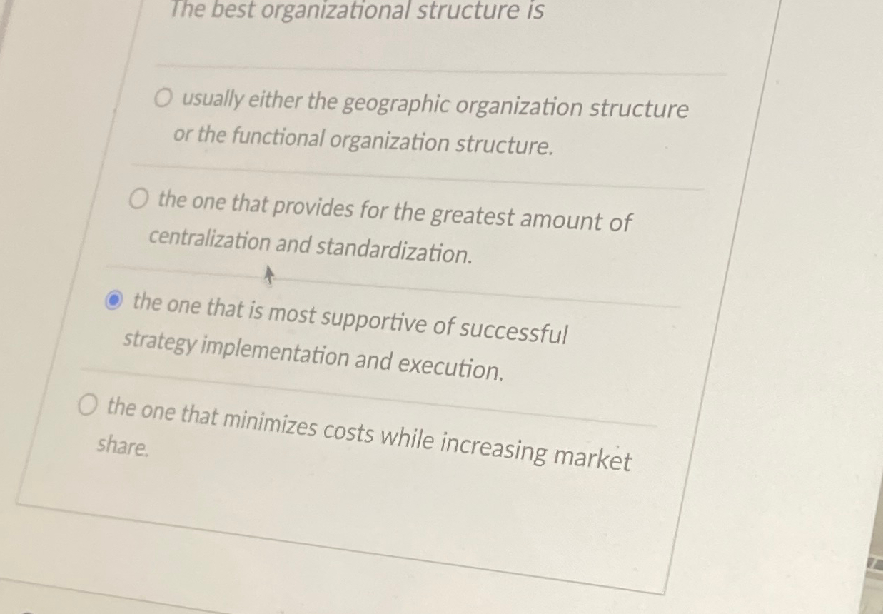 Solved The best organizational structure isusually either | Chegg.com