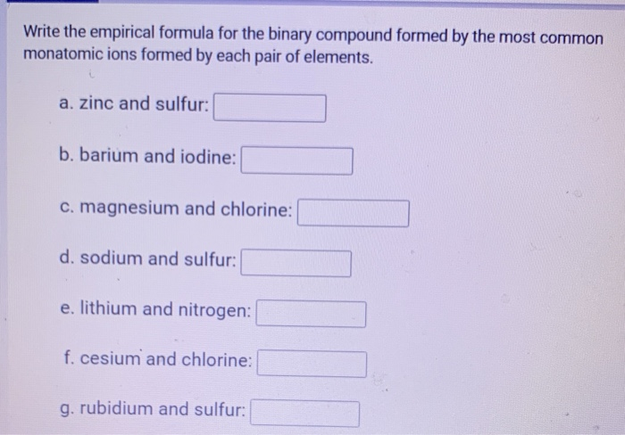 Solved Write the empirical formula for the binary compound | Chegg.com